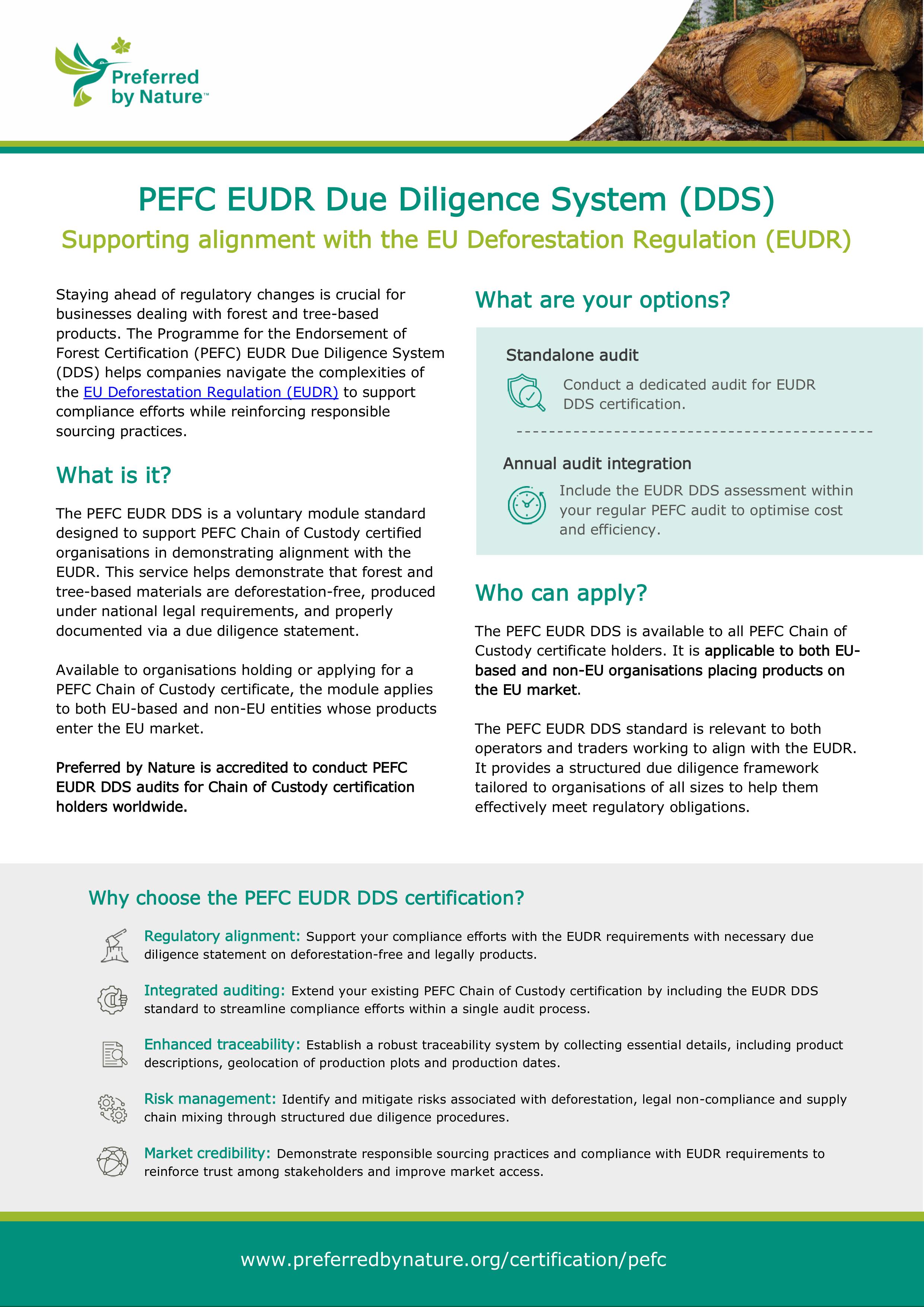 PEFC EUDR Due Diligence System (DDS) info sheet | Preferred by Nature